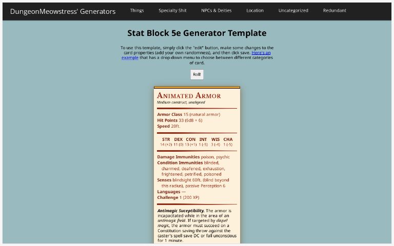 Stat Block 5e Generator Template