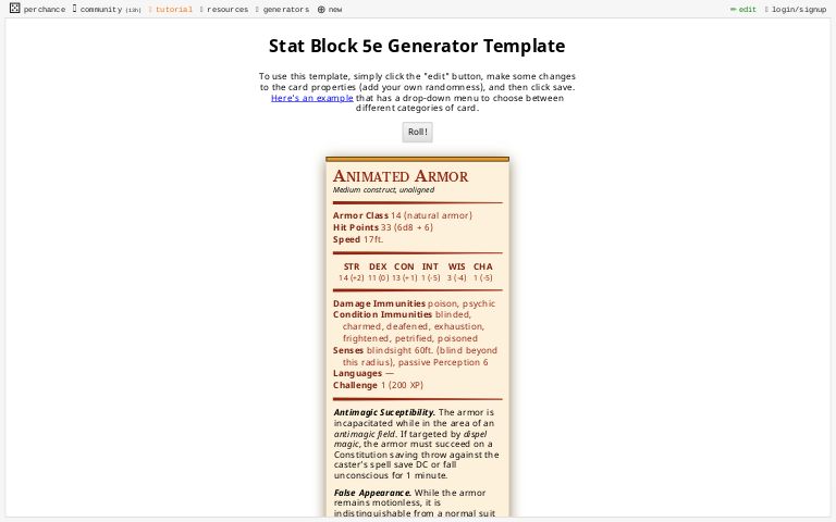 Stat Block 5e Generator Template