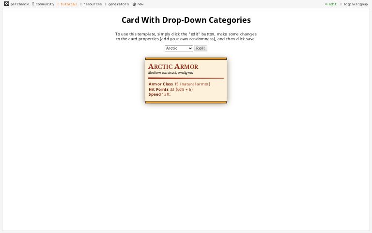 Card With Drop-Down Categories ― Perchance Generator