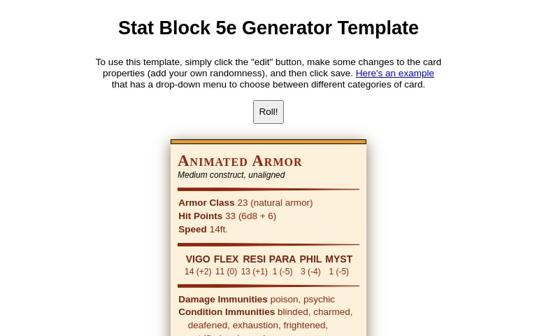 Stat Block 5e Generator Template
