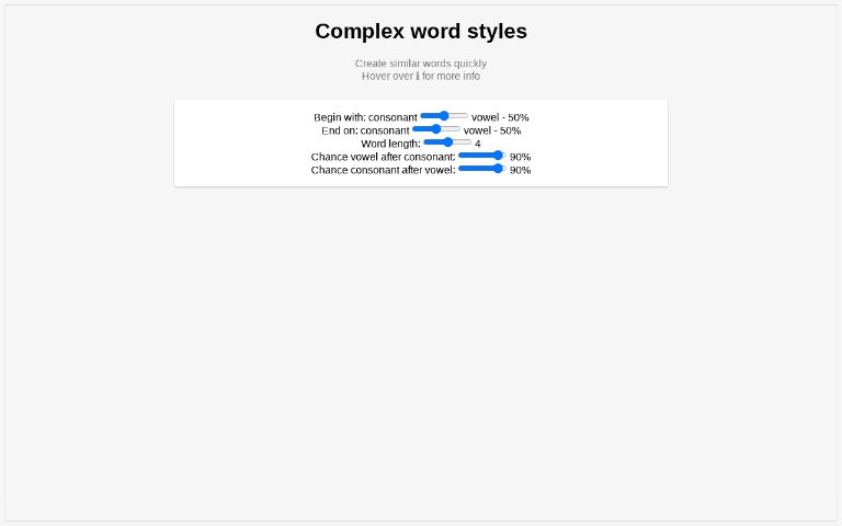 Complex word styles ― Perchance Generator