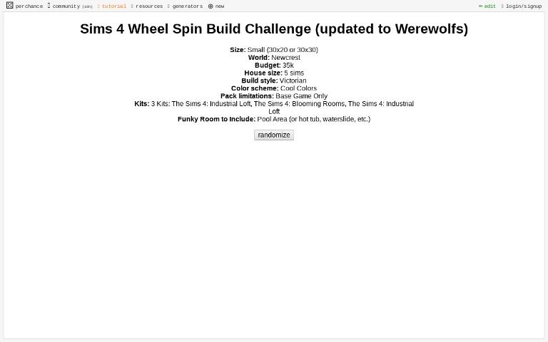 Sims 4 Wheel Spin Build Challenge (updated to Werewolfs) ― Perchance ...