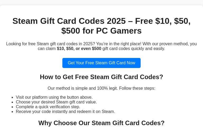 Steam Gift Card Codes 2025 – Free $10, $50, $500 for PC Gamers ...