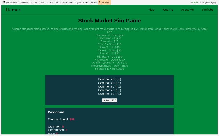 Stock Market Sim Game! ― Perchance Generator