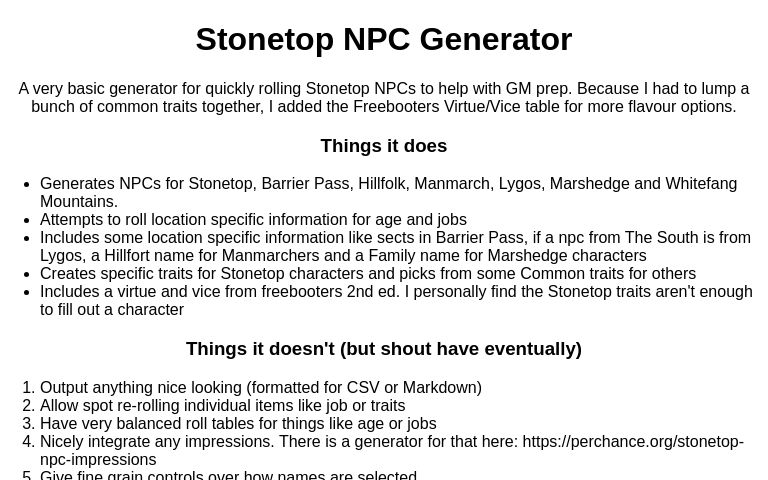 Stonetop NPC Generator