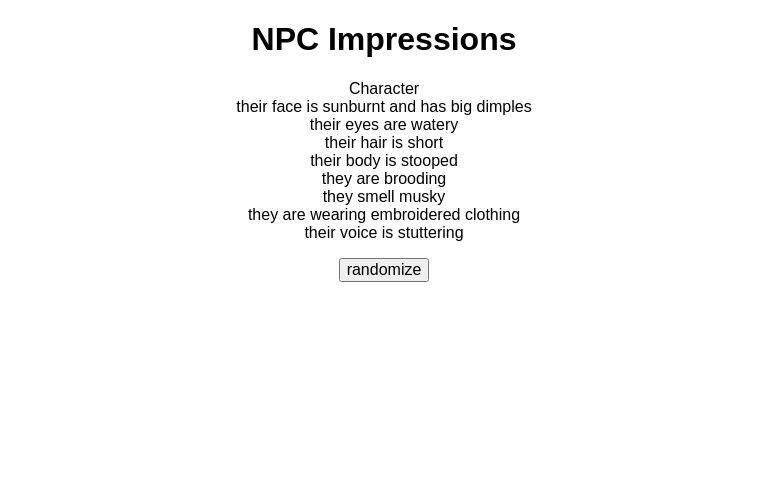 NPC Impressions ― Perchance Generator