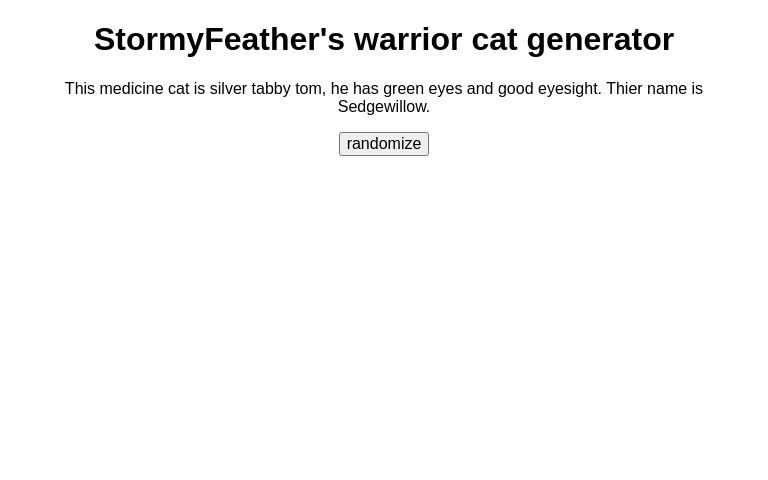 StormFeather's warrior cat generator