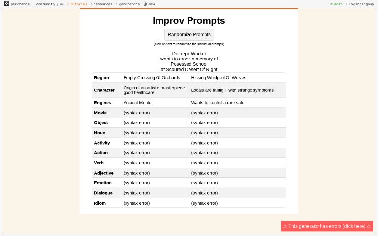 Improv Prompts ― Perchance Generator
