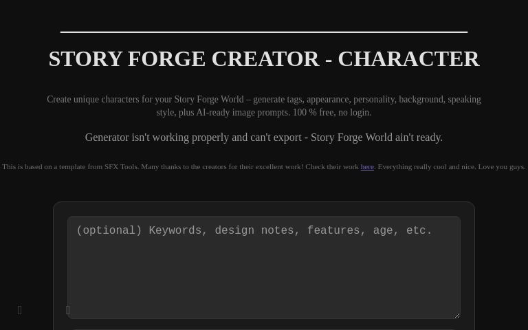 Story Forge Creator - Character ― Perchance Generator