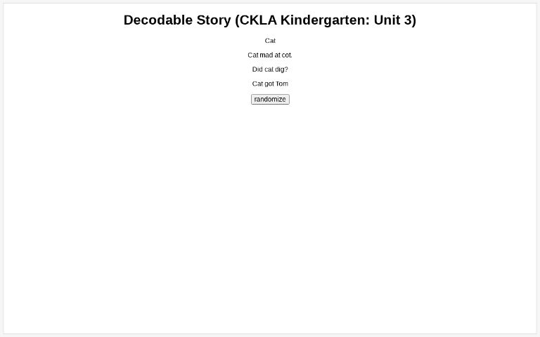 Decodable Story (CKLA Kindergarten: Unit 3) ― Perchance Generator