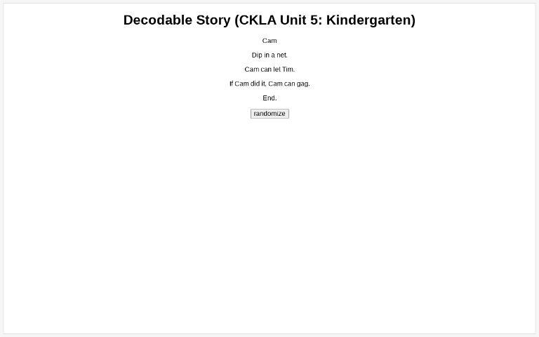 Decodable Story (CKLA Kindergarten Unit 5) ― Perchance Generator