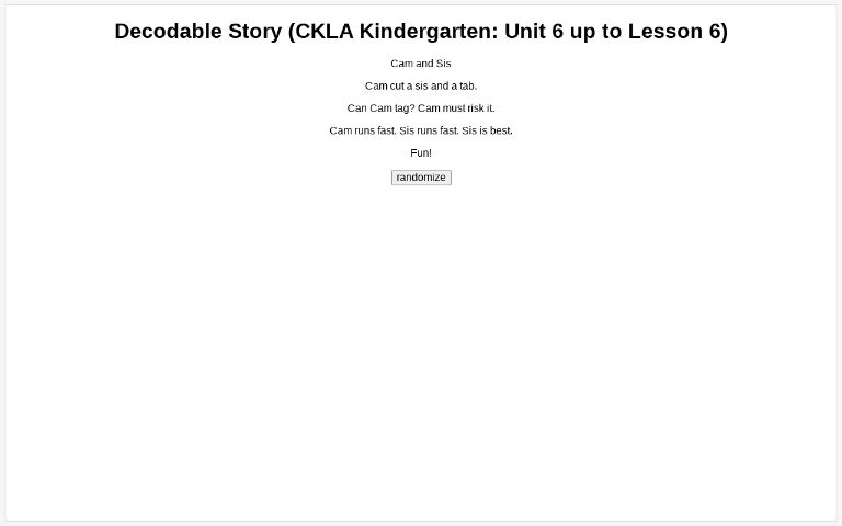 Decodable Story (CKLA Kindergarten: Unit 6 up to Lesson 6) ― Perchance ...