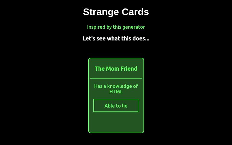 Strange Cards ― Perchance Generator