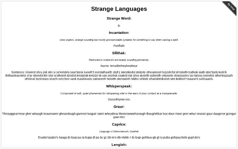Strange Languages ― Perchance Generator