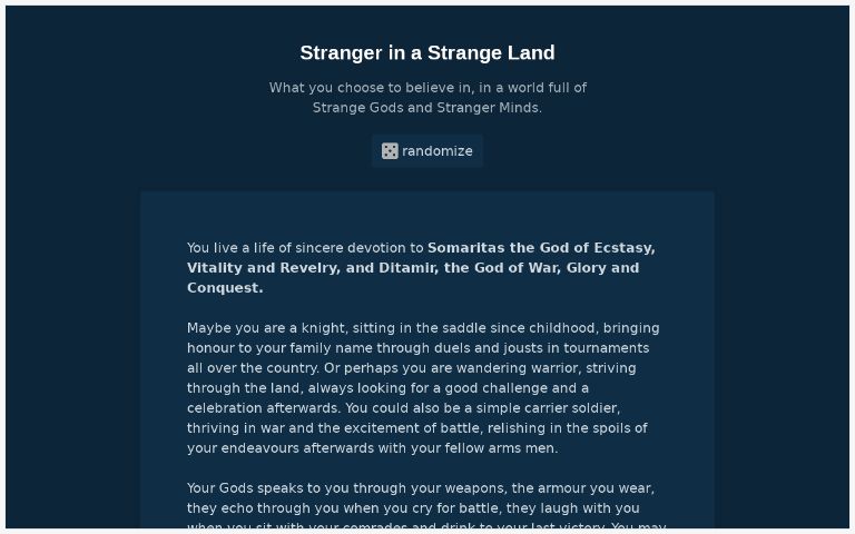 Stranger in a Strange Land ― Perchance Generator