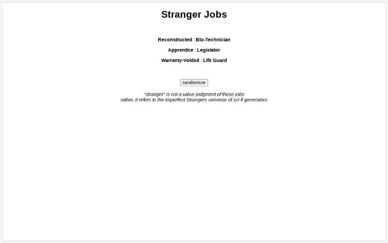 Stranger Jobs ― Perchance Generator