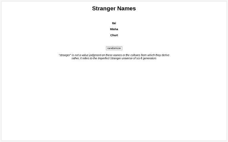 stranger-names ― Perchance Generator