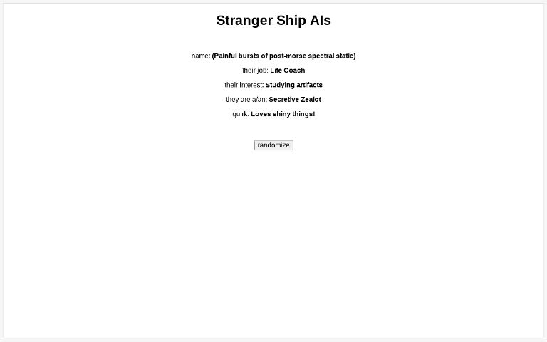 Stranger Ship AIs ― Perchance Generator