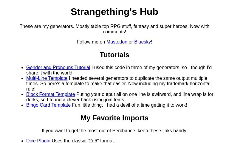 Strangething's Hub ― Perchance Generator