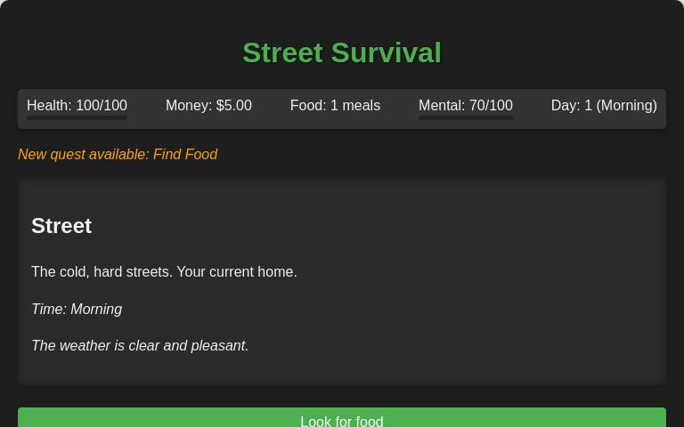 Street Survival ― Perchance Generator