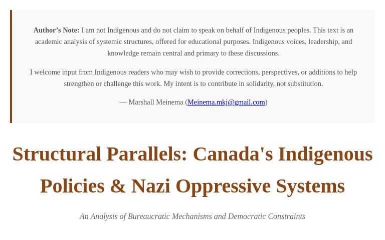 Structural Parallels: Canada's Indigenous Policies & Nazi Oppressive ...
