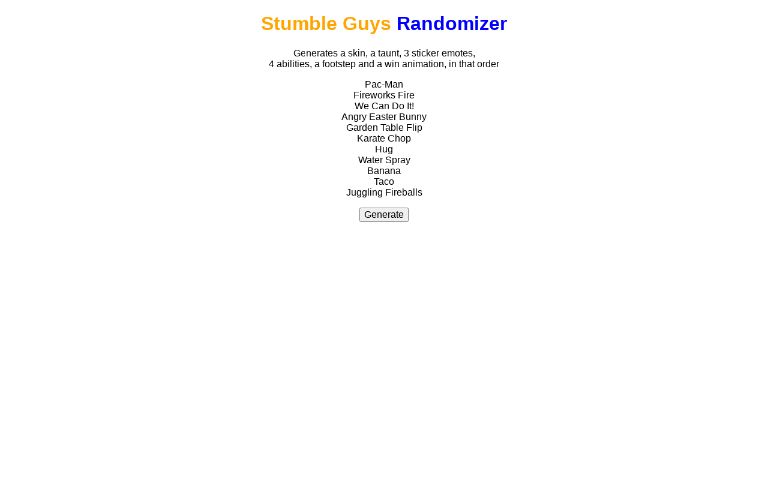 Stumble Guys Randomizer ― Perchance Generator