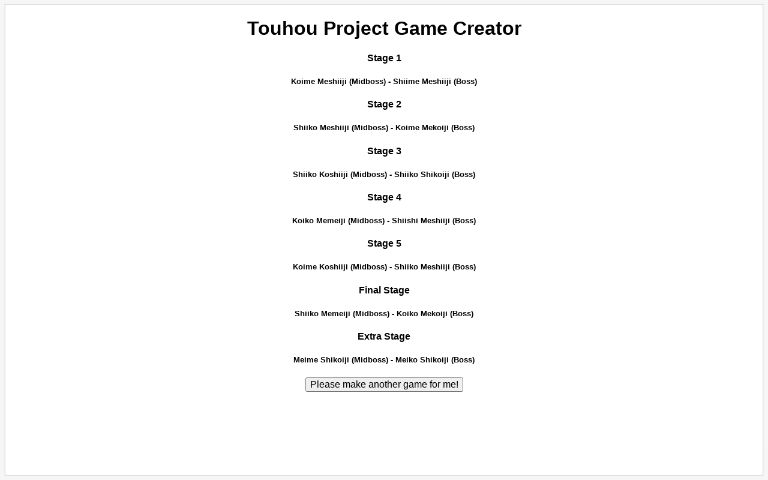 Touhou Project Game Creator ― Perchance Generator
