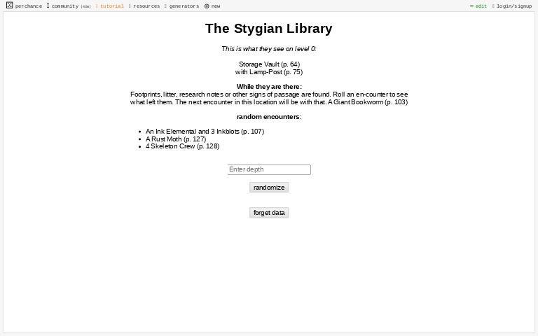 The Stygian Library ― Perchance Generator