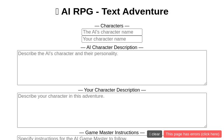 🗡️ AI RPG - Text Adventure ― Perchance Generator