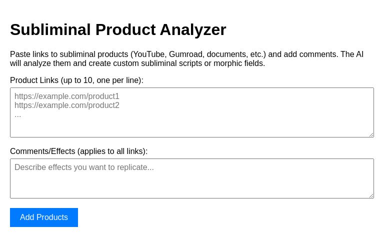 Subliminal Product Analyzer ― Perchance Generator
