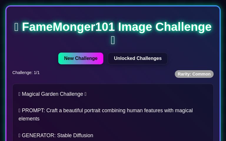 🔥 FameMonger101 Image Challenge 🔥 ― Perchance Generator