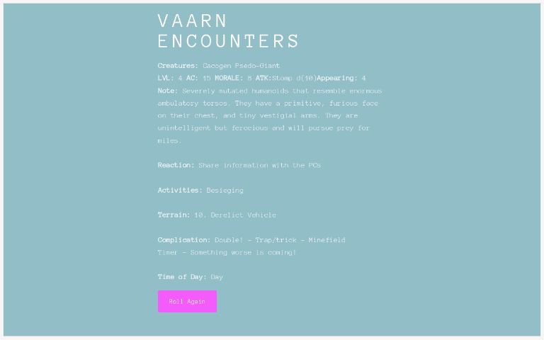 Vaarn Encounters ― Perchance Generator