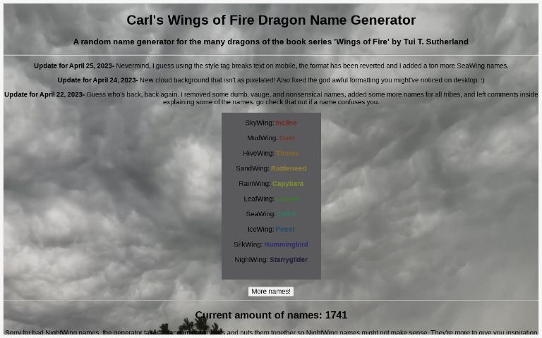 Carl's Wings of Fire Dragon Name Generator