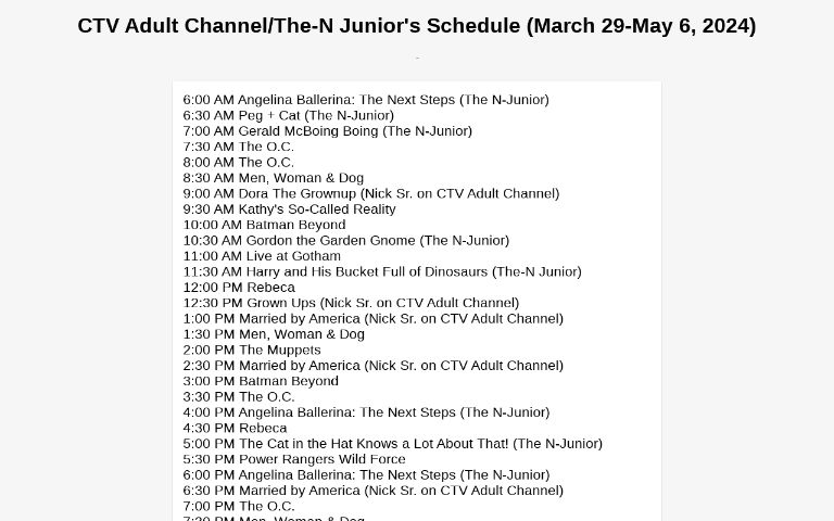 CTV Adult Channel/The-N Junior's Schedule (March 29-May 6, 2024 ...