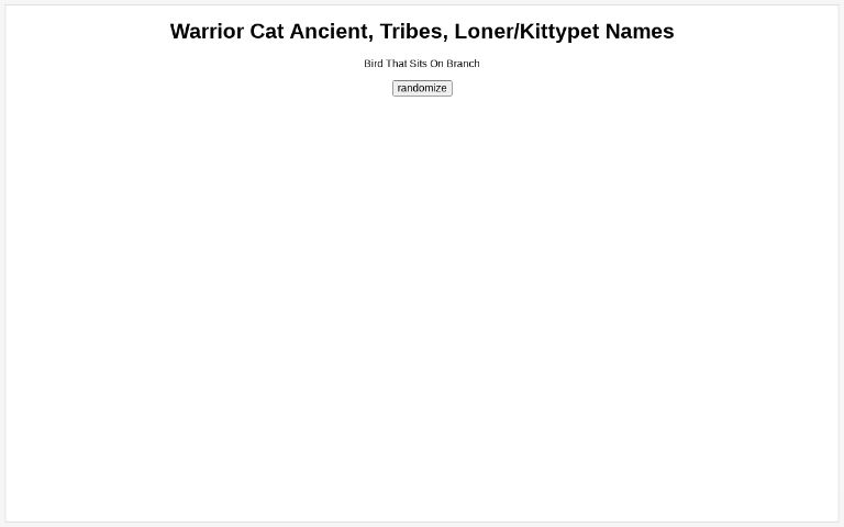 Warrior Cat Ancient, Tribes, Loner/Kittypet Names ― Perchance Generator