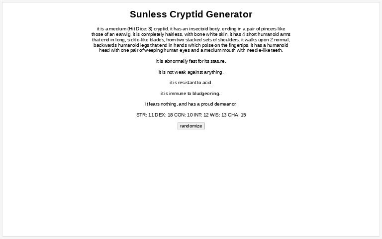 Sunless Cryptid Generator