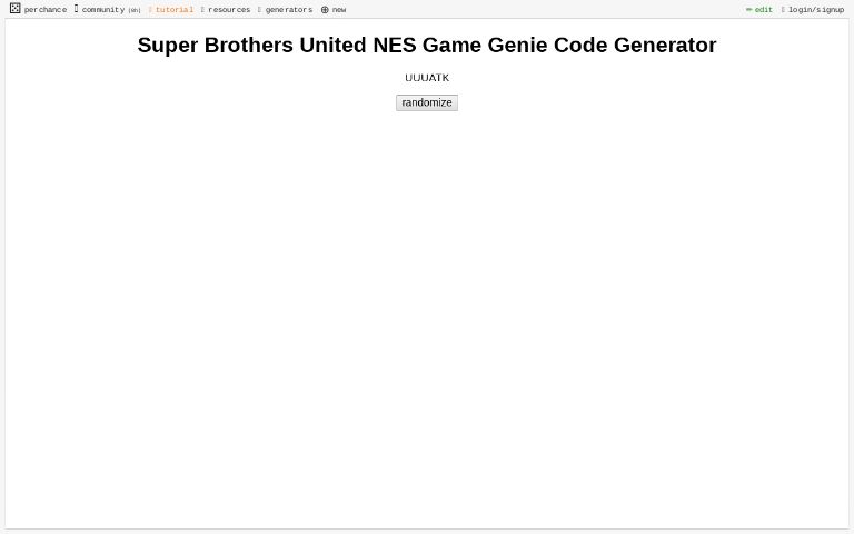 Super Brothers United NES Game Genie Code Generator