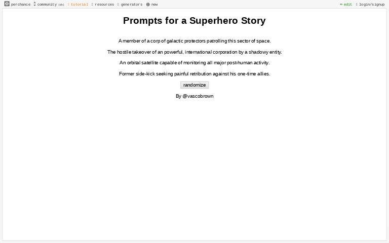 Prompts for a Superhero Story ― Perchance Generator