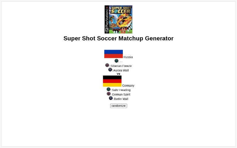 Super Shot Soccer Matchup Generator