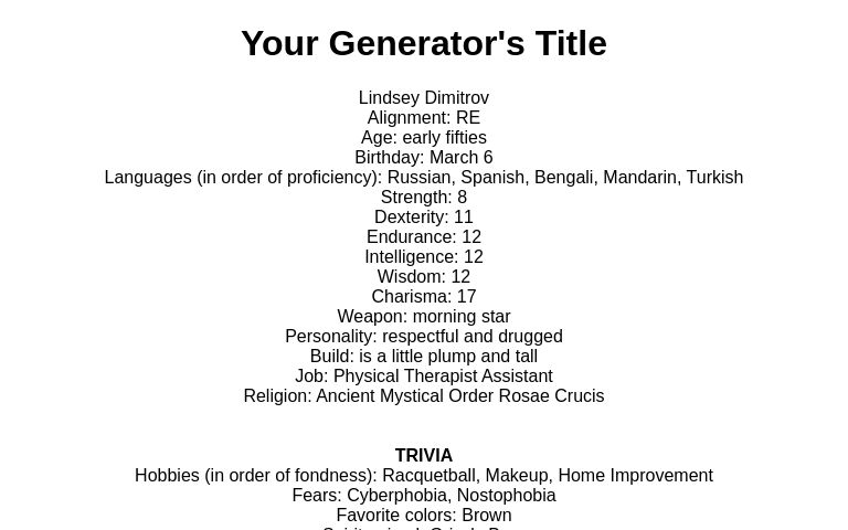 Super Vague Character Generatior