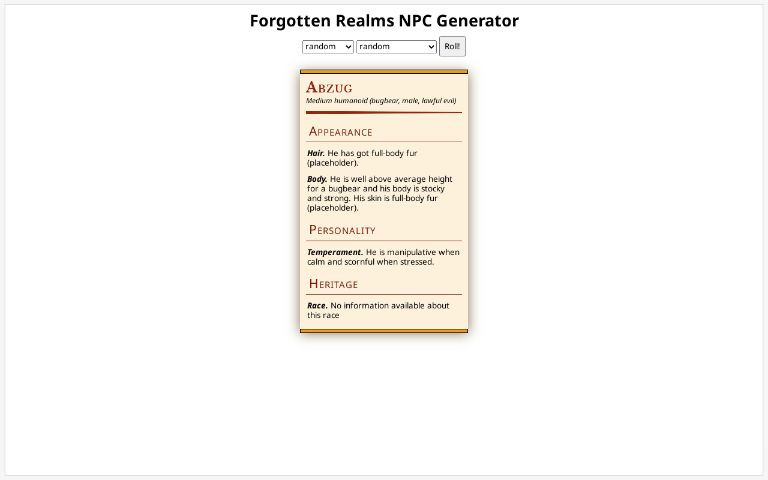 Forgotten Realms NPC Generator