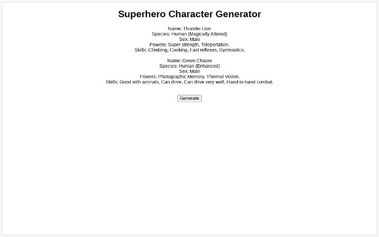Superhero Character Generator