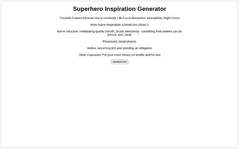 Superhero Inspiration Generator