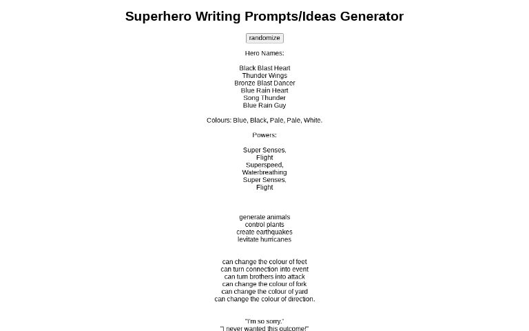 Superhero Writing Prompts/Ideas Generator