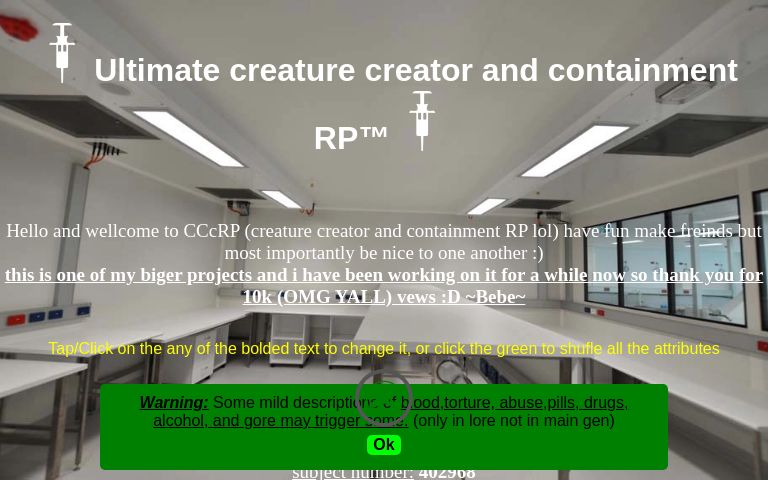 Ultimate creature Contanment facility ― Perchance Generator