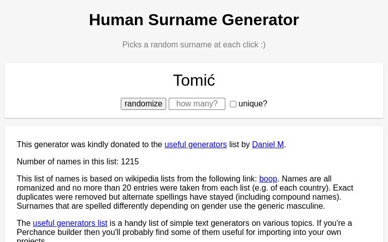 Human Surname Generator