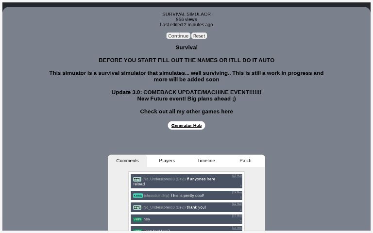 Survival Simulator ― Perchance Generator