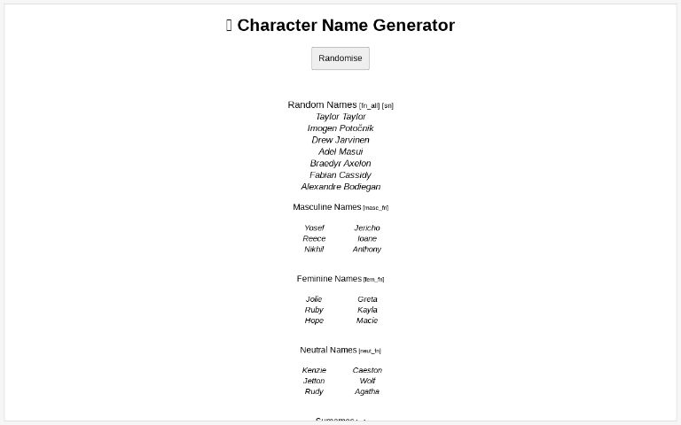 🥝 Character Name Generator