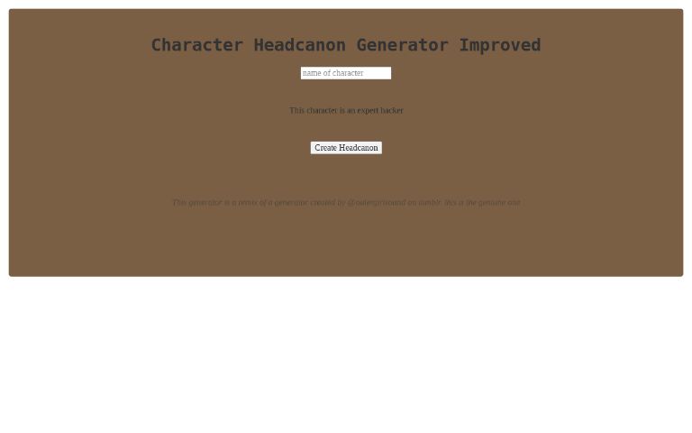 Character Headcanon Generator Improved