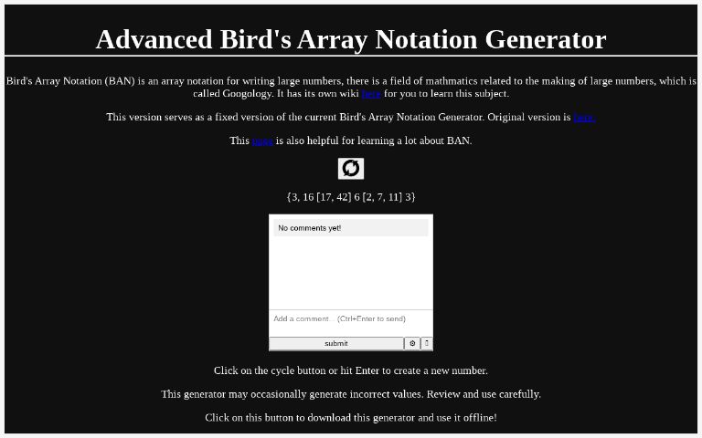 Advanced Bird's Array Notation Generator